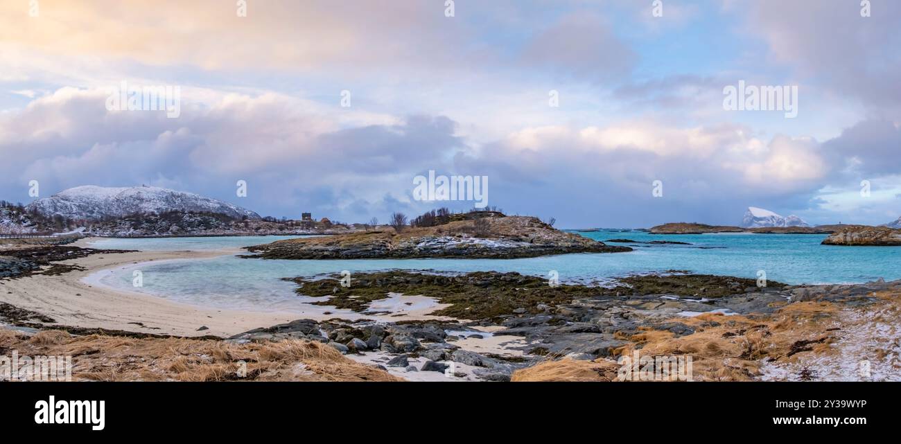 Panorama of Sommaroy islands and arctic sea near Tromso Norway. Sunset ...