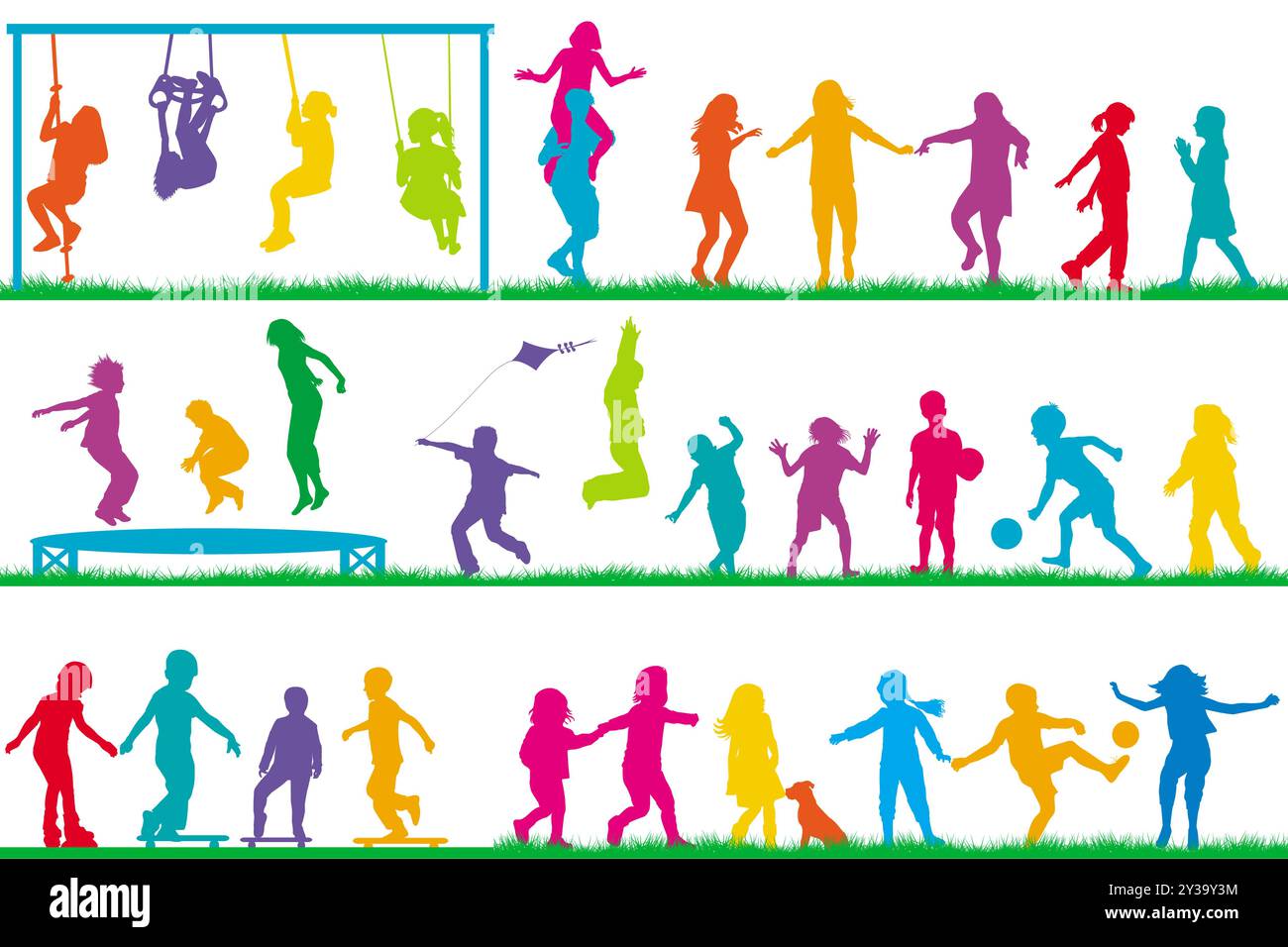 Colored silhouettes of kids playing outdoor Stock Vector Image & Art ...