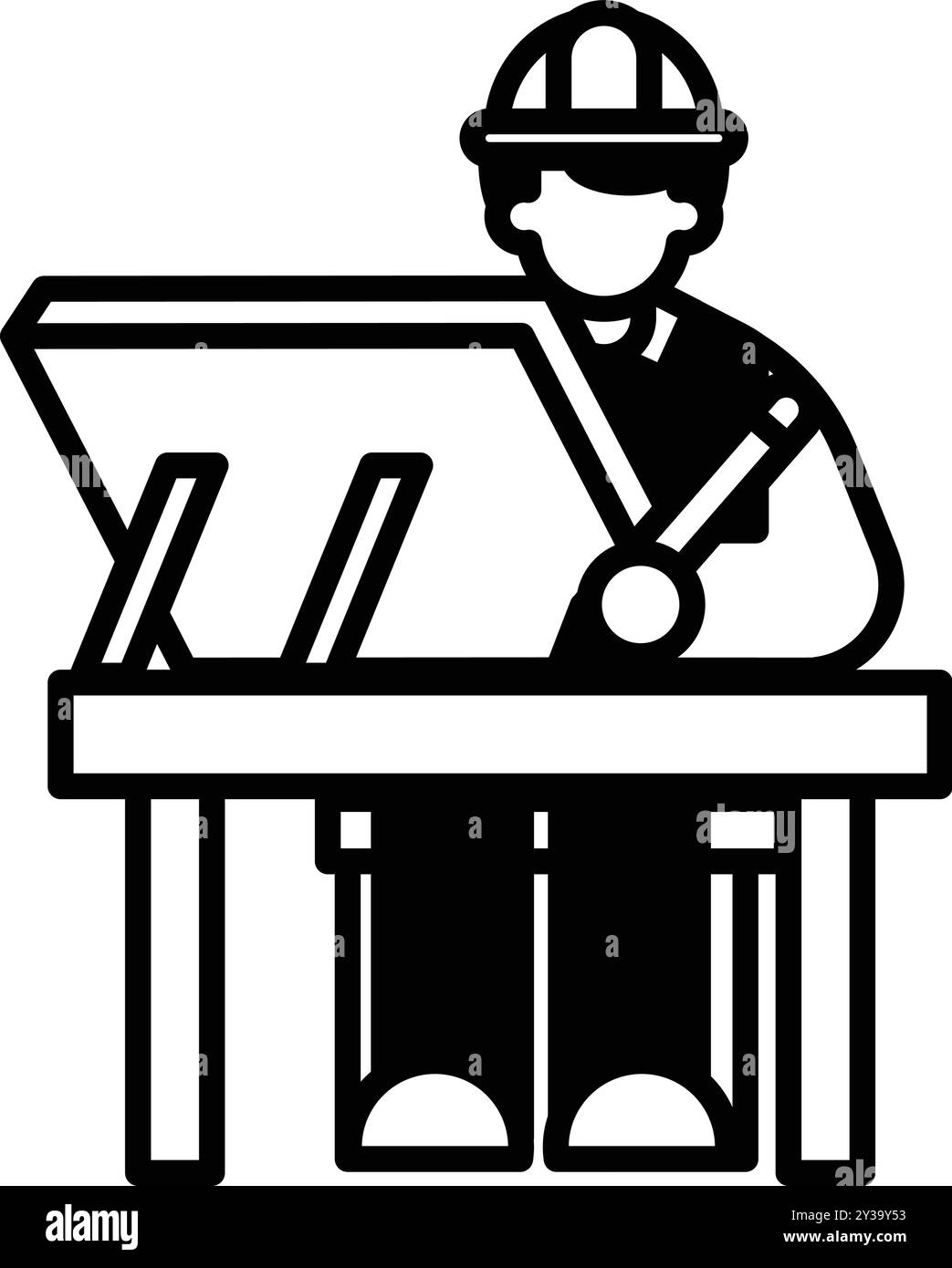 Illustration of an architect with a drafting table in line style Stock ...
