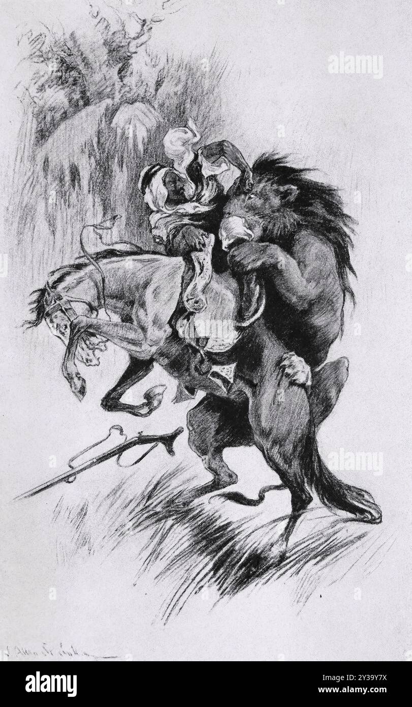 Edgar Rice Burroughs the Lion Dragged the Arab from His Saddle Art by J ...