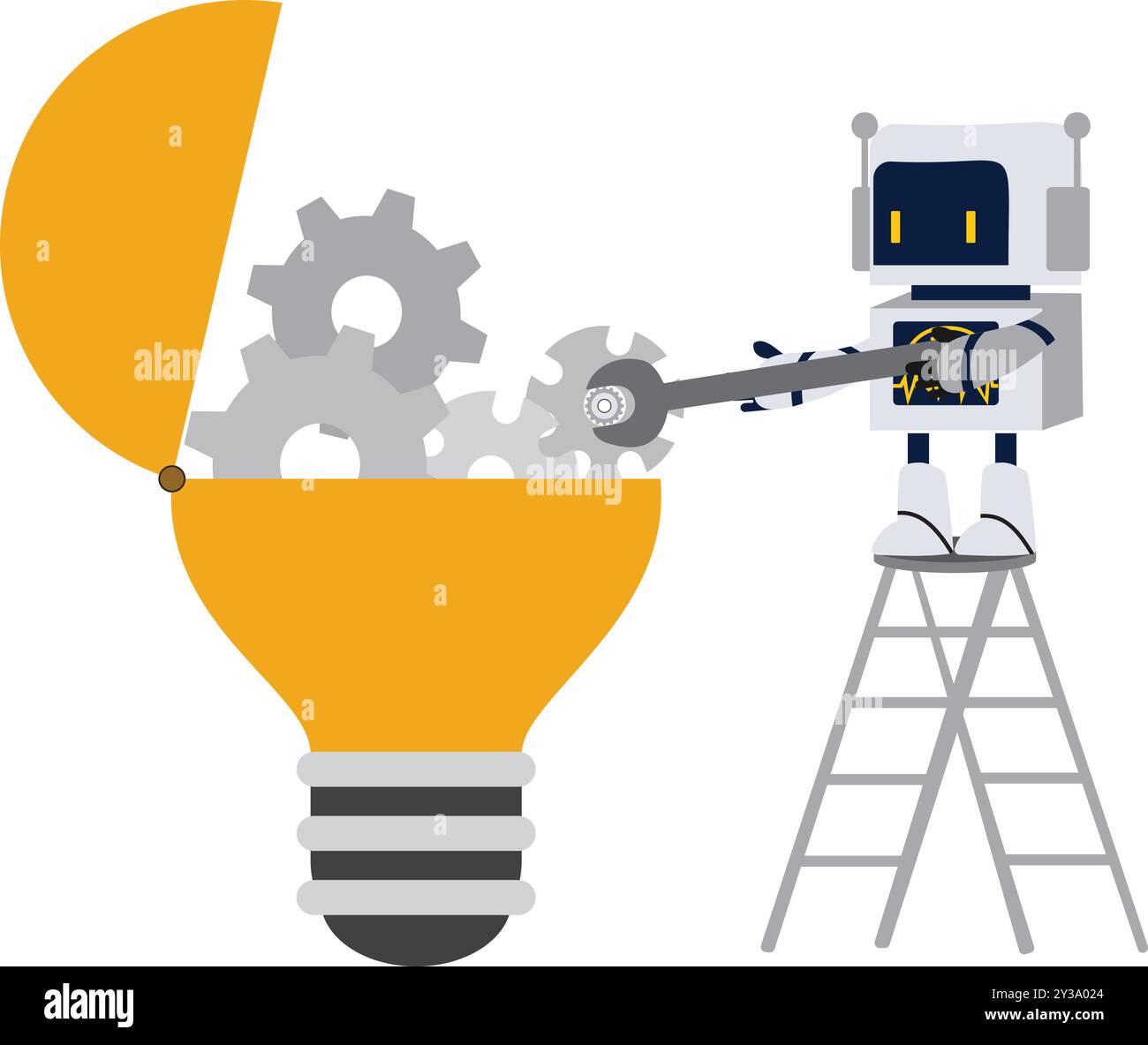 light bulb with gears and Robot , Gears, cogs icon. Business process automation. Digital ...