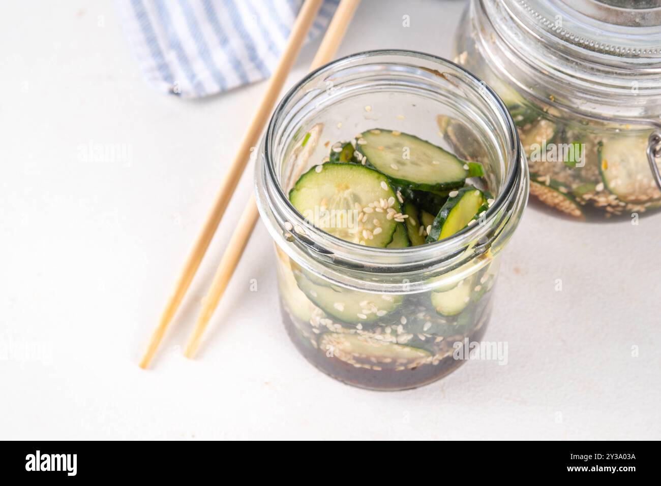 Trendy viral Asian cucumber salad, soy sauce marinated pickled cucumber ...