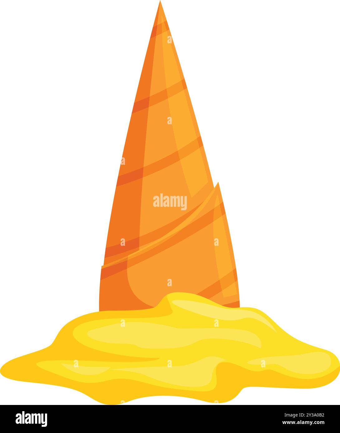 Orange spiral seashell standing upright on beach sand, a reminder of ...