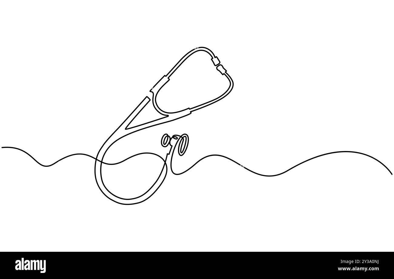 continuous single drawn one line stethoscope freehand drawn picture ...