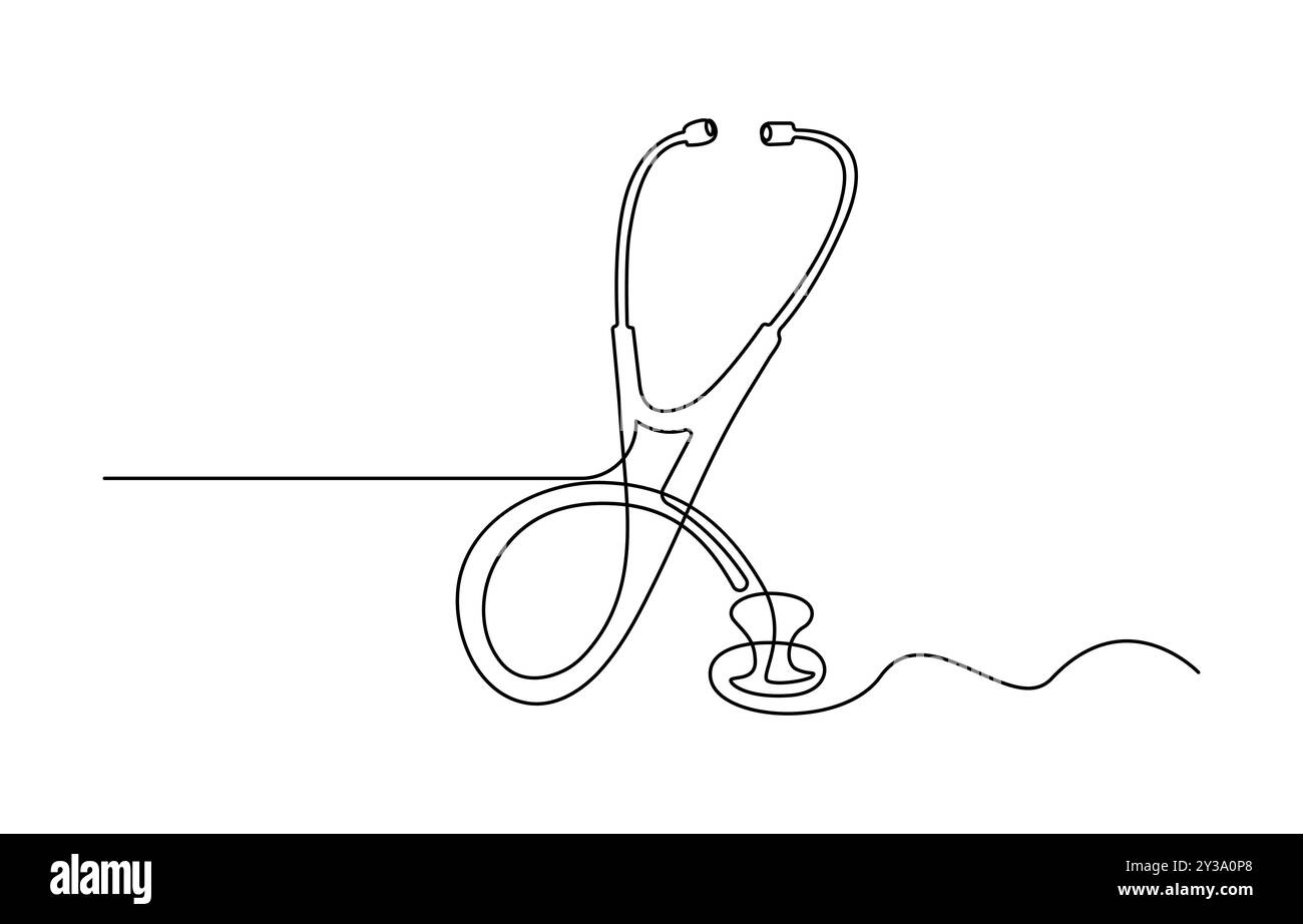 continuous single drawn one line stethoscope freehand drawn picture ...