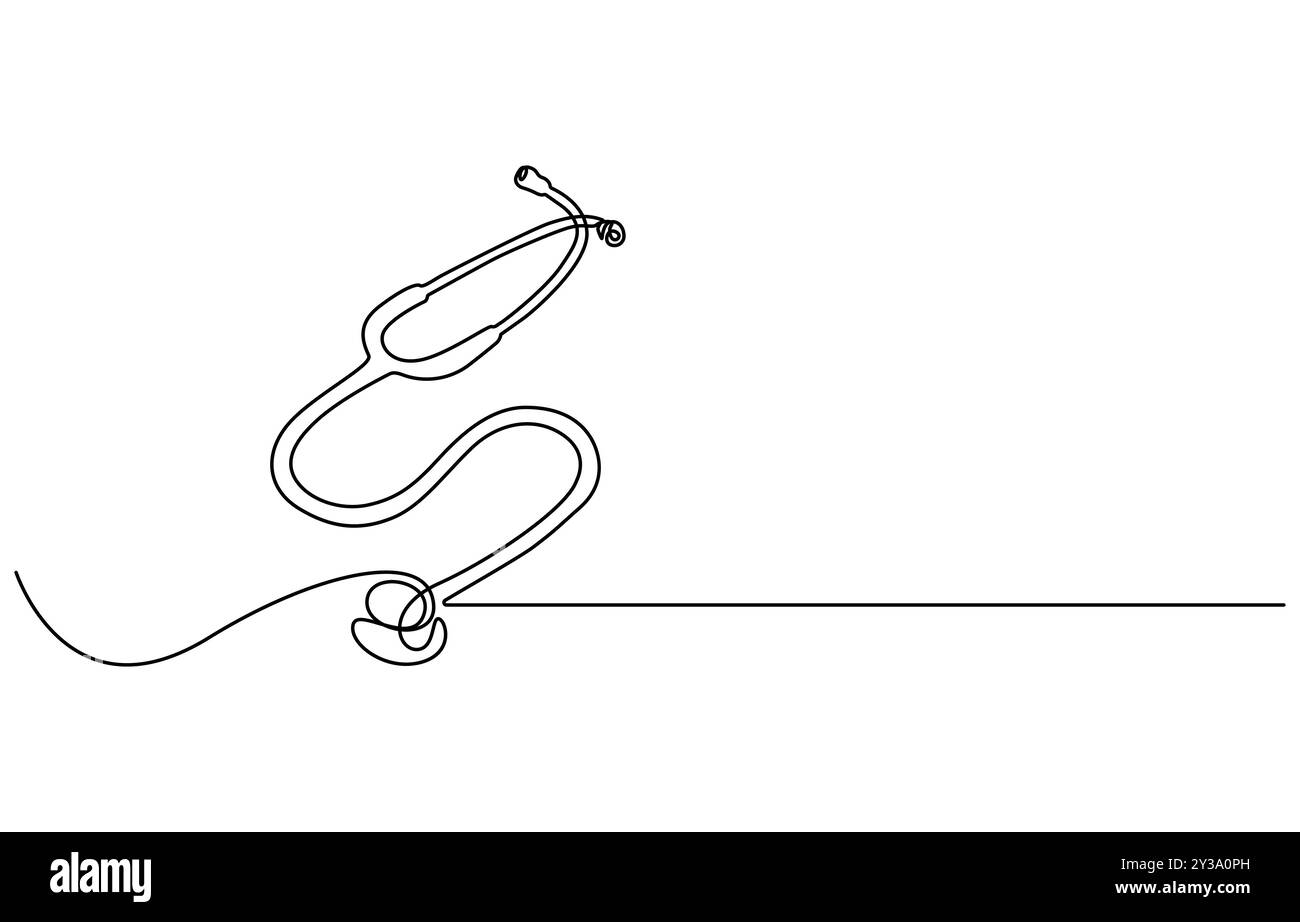 continuous single drawn one line stethoscope freehand drawn picture ...