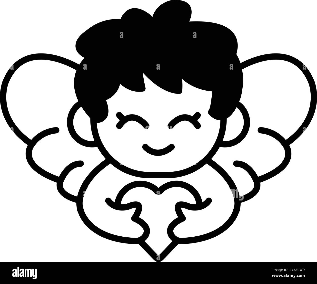 A cartoon drawing of a smiling cupid holding a heart. The boy is ...