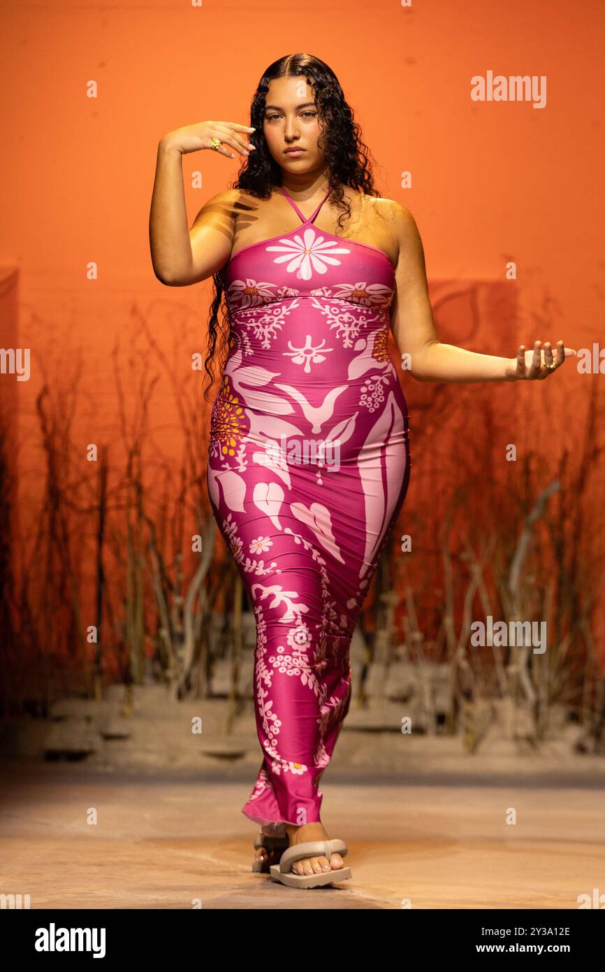 London, UK. Friday 13th September 2024. A model on the catwalk at the ...