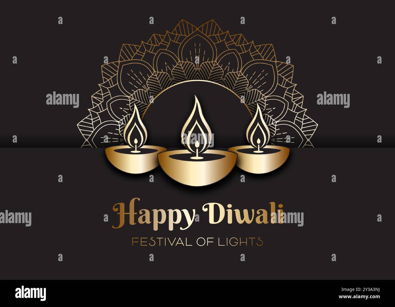 Elegant Diwali background with gold lamps and a mandala design Stock ...