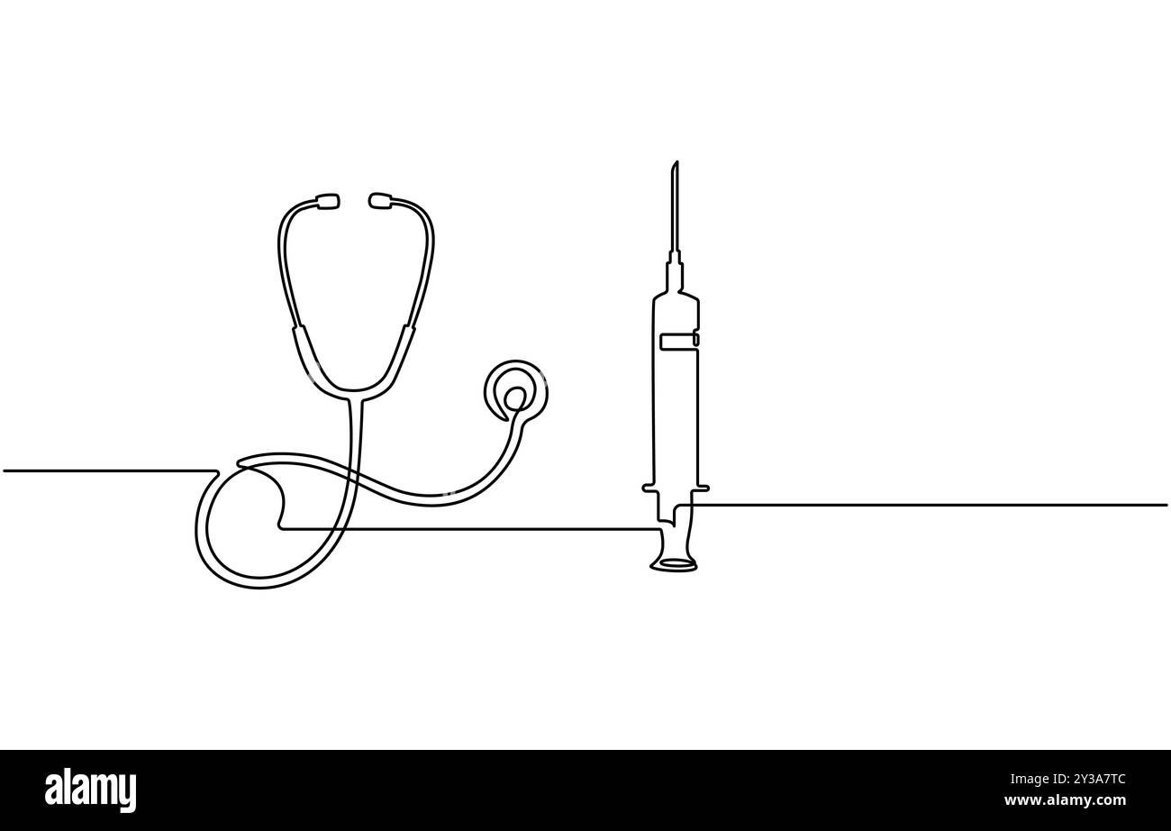 continuous single drawn one line stethoscope freehand drawn picture ...