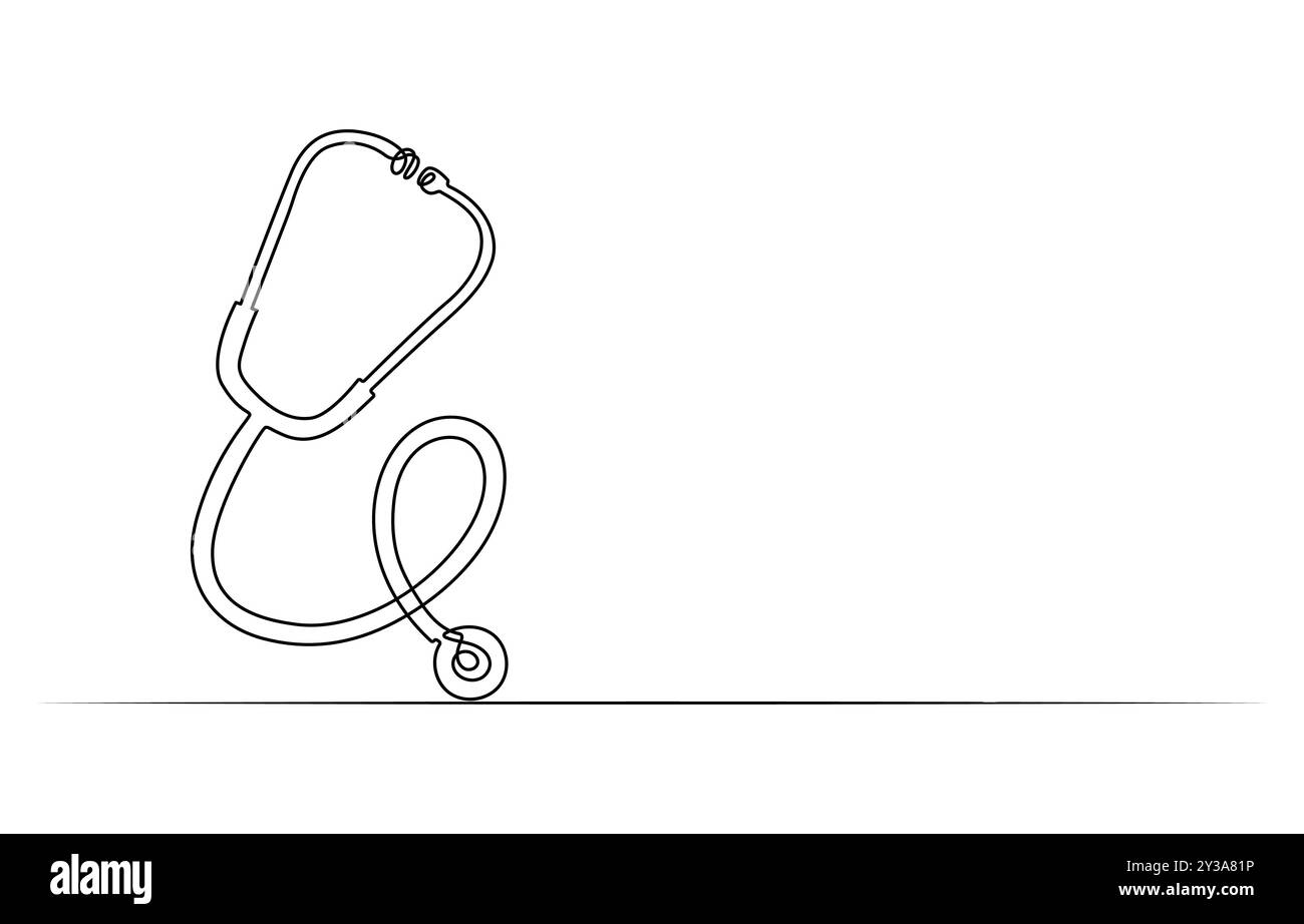 continuous single drawn one line stethoscope freehand drawn picture ...
