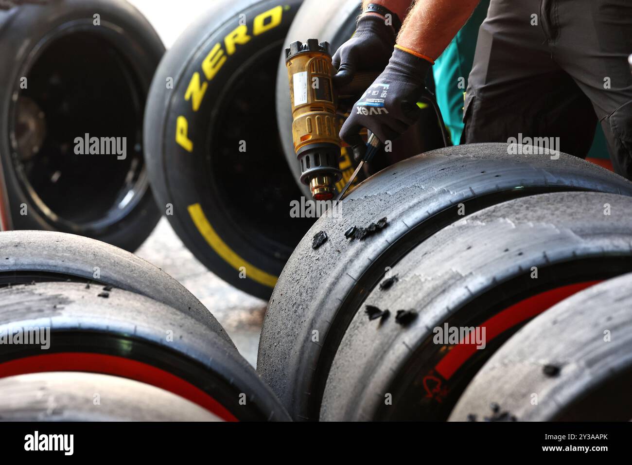 Baku, Azerbaijan. 13th Sep, 2024. Pirelli tyre technicians. Formula 1 ...