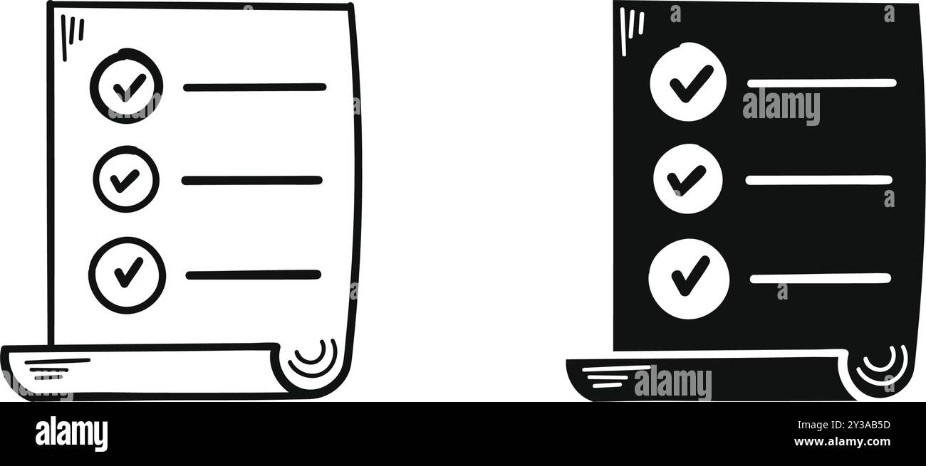 Hand drawn memo paper sheet icon in flat style. Checklist vector ...