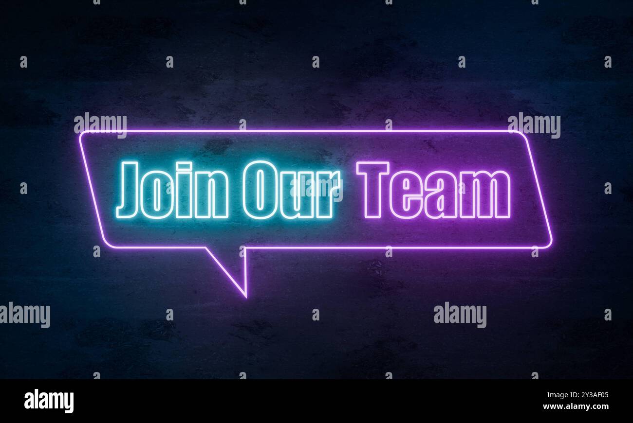 Join our team. Join our team. Illuminated neon sign in blue and purple ...