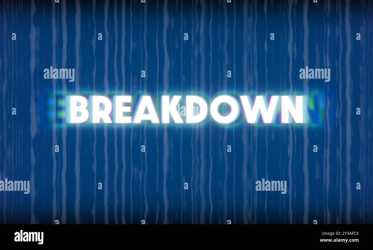 Breakdown, warning sign. Breakdown, text illuminated in white. Blue ... Breakdown, warning sign. Breakdown, text illuminated in white. Blue ...