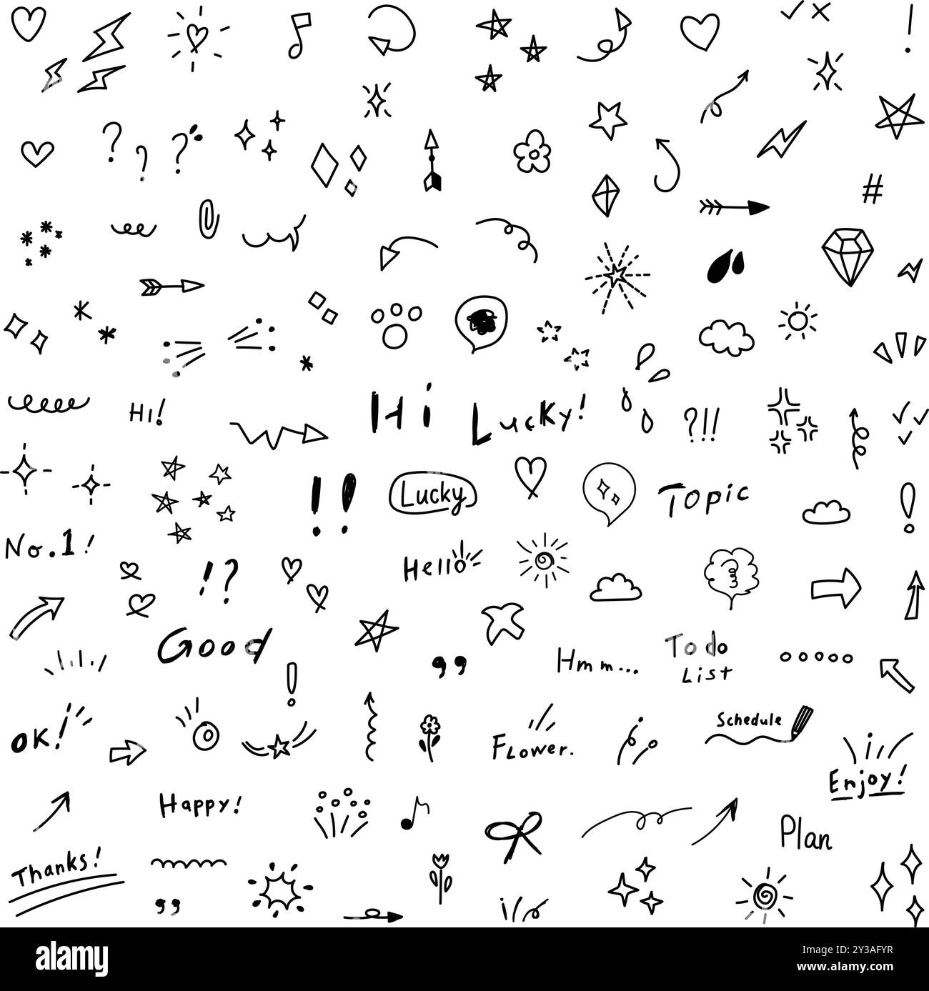 Hand drawn doodles icon in flat style. Speech bubbles, arrows and ...