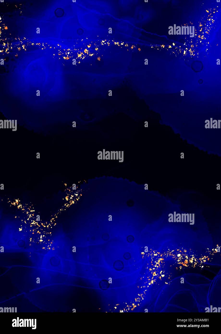 Dark blue hand painted alcohol ink background with gold glitter ...