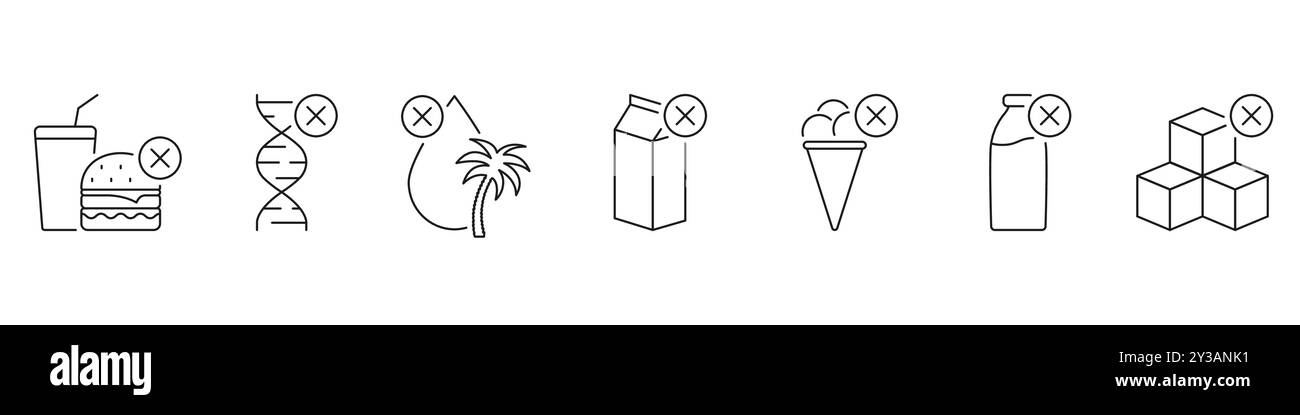 Unhealthy Food Line Icon Set to Avoid in Diet. Nutrition Symbols for ...