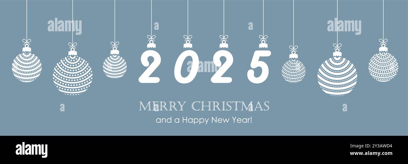 2025 greeting card with hanging christmas decoration vector ...