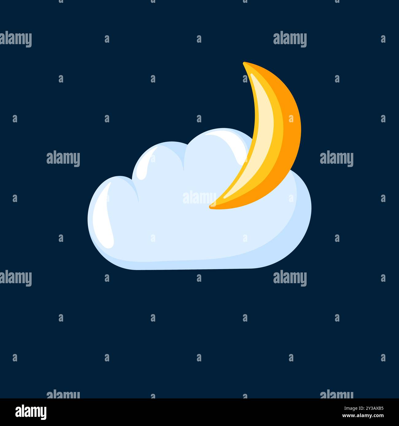 Crescent moon with cloud in cartoon style. Design for weather icon ...
