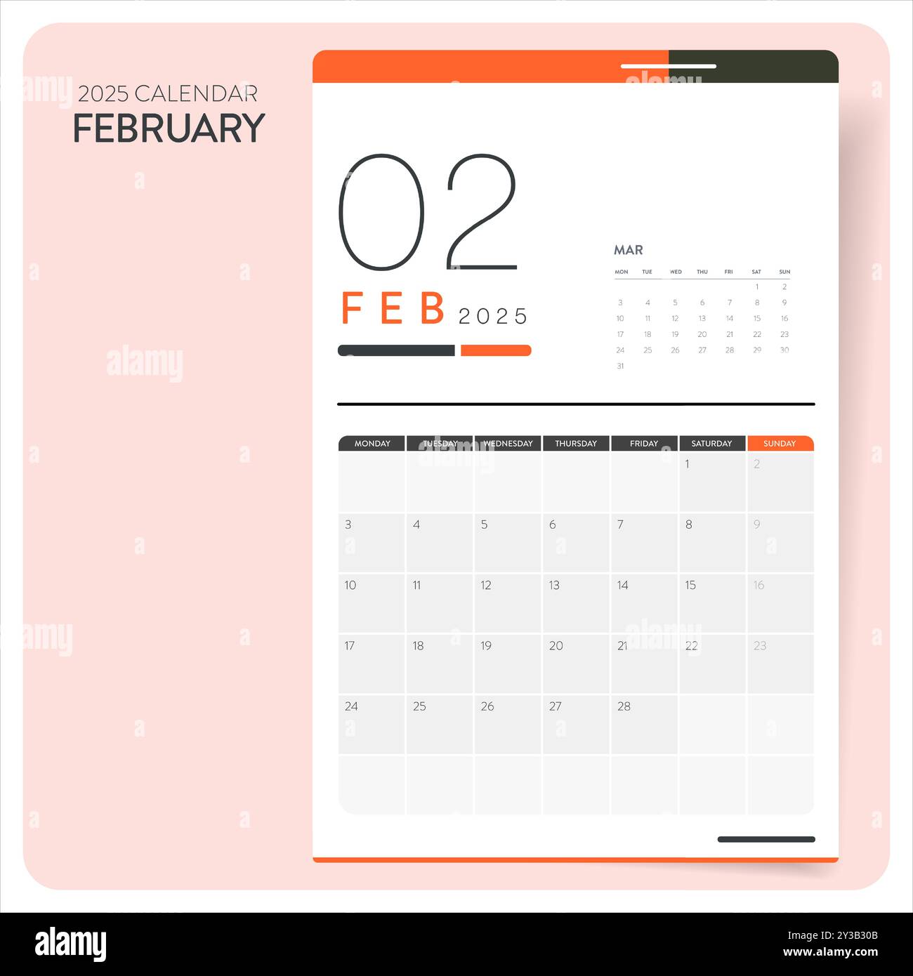 Calendar February 2025 template vector. Desk, wall calender for print ...