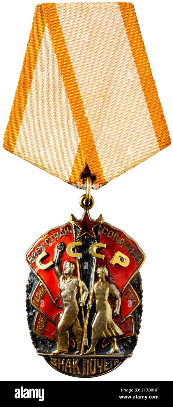 Badge Of Honor With The Image Of The Worker And Peasant. There Slogan ...