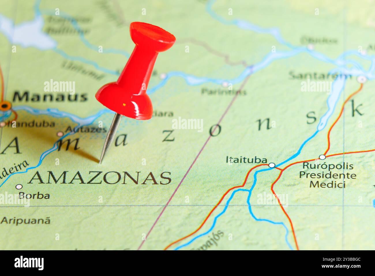 Amazonas, Brazil pin on map. Amazon rainforest Stock Photo - Alamy
