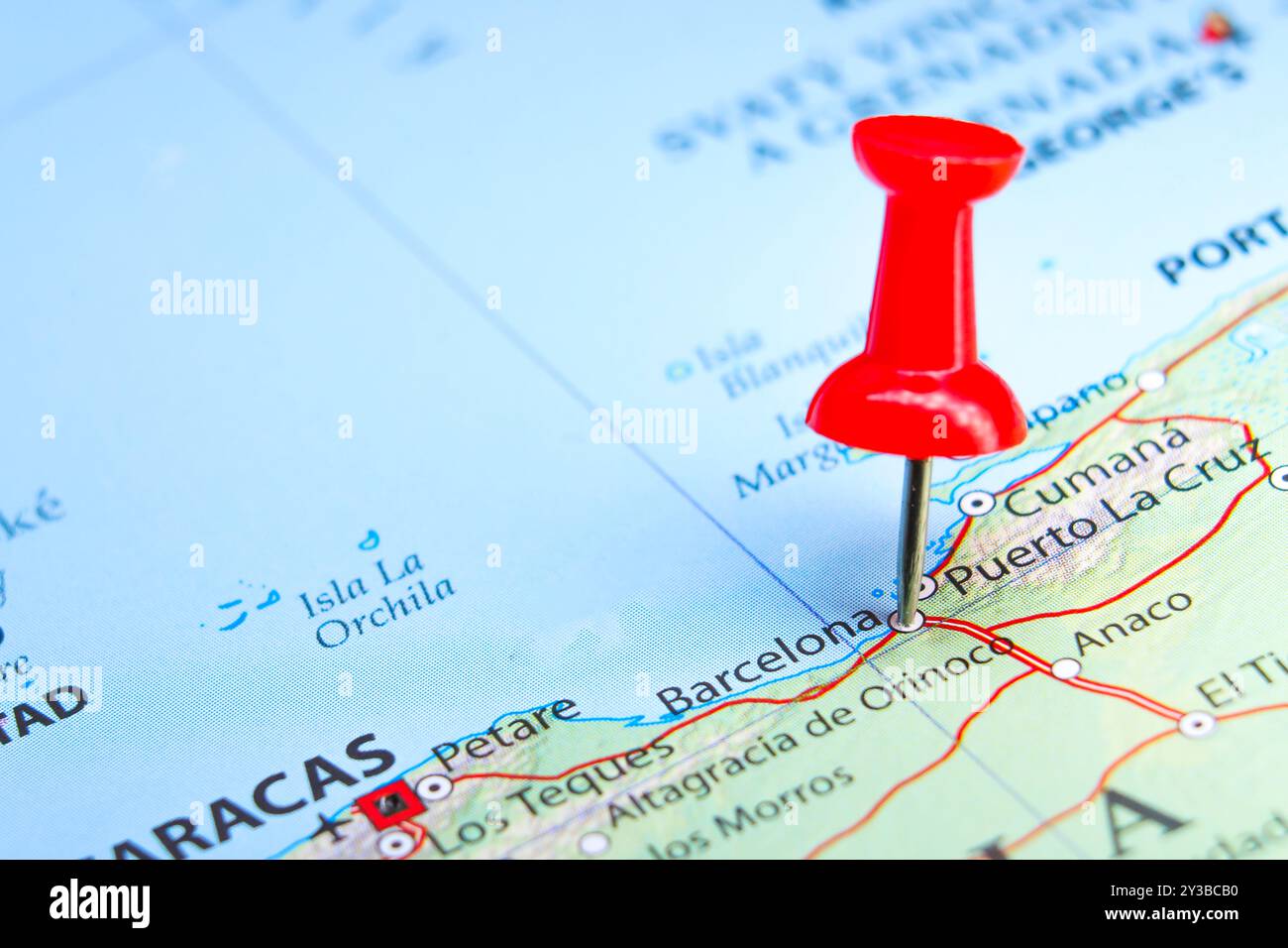 Barcelona, Venezuela pin on map Stock Photo - Alamy