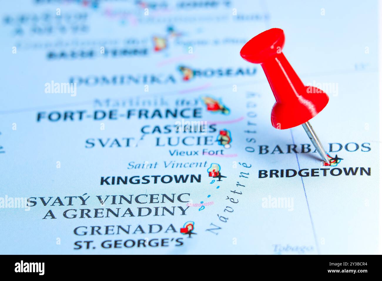 Bridgetown, Barbados island pin on map Stock Photo - Alamy