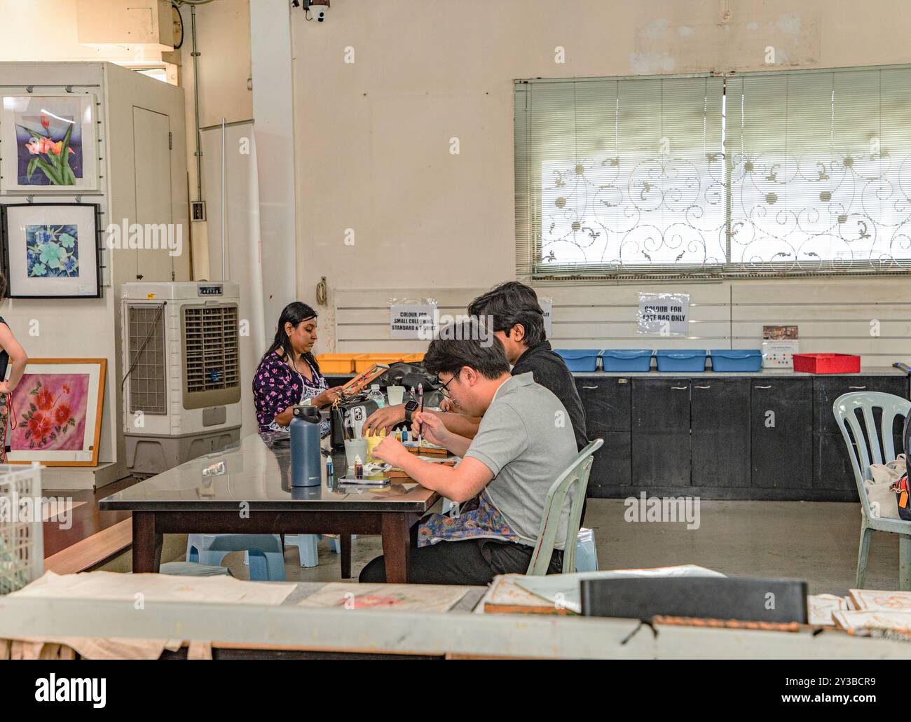 Kuala Lumpur, Malaysia. 04.08.2024. school studio teaching batik painting at a factory in Kuala ...
