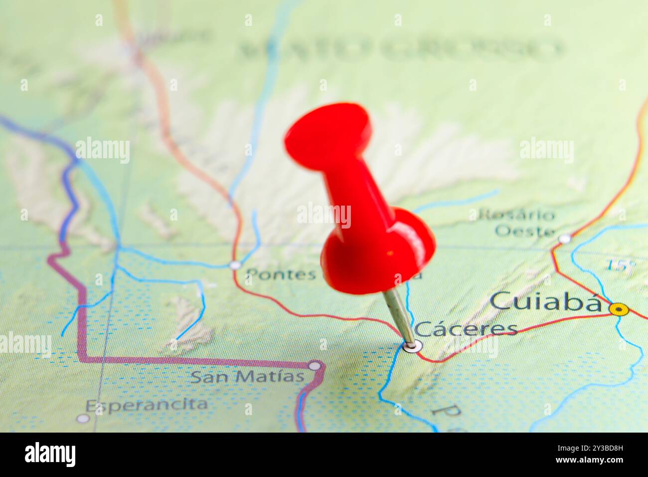 Caceres, Brazil pin on map Stock Photo - Alamy
