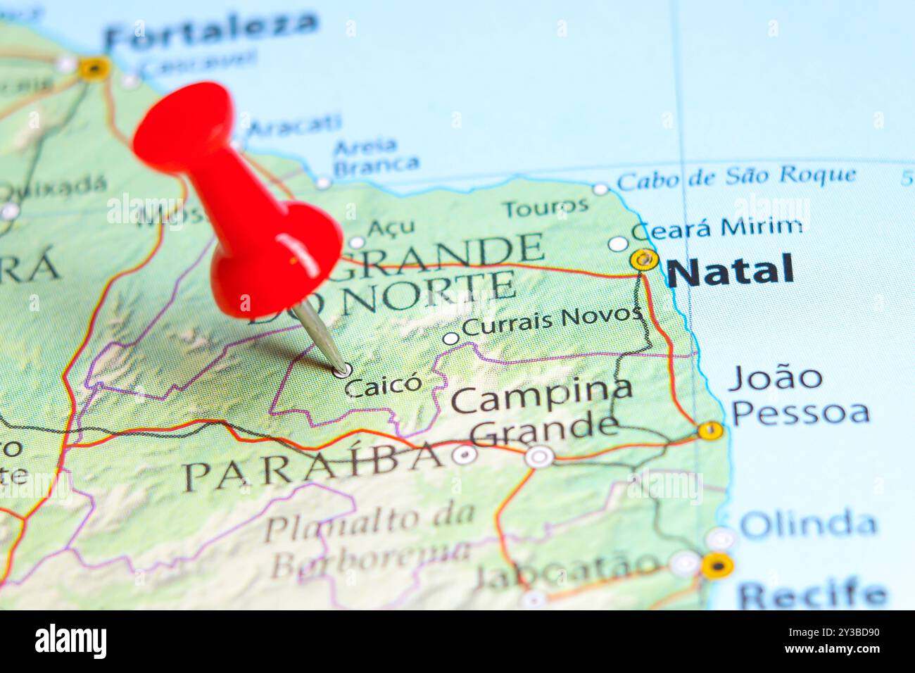 Caico, Brazil pin on map Stock Photo - Alamy