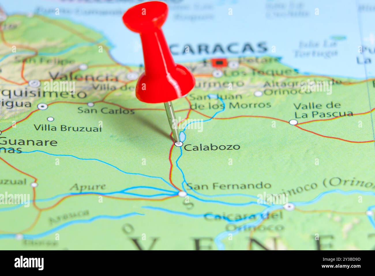 Calabozo, Venezuela pin on map Stock Photo - Alamy