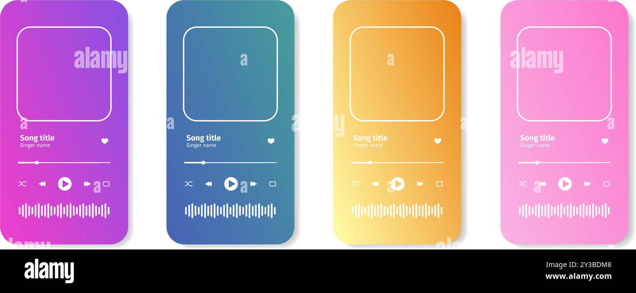 Set of audio player interface templates with album cover frame, slider ...