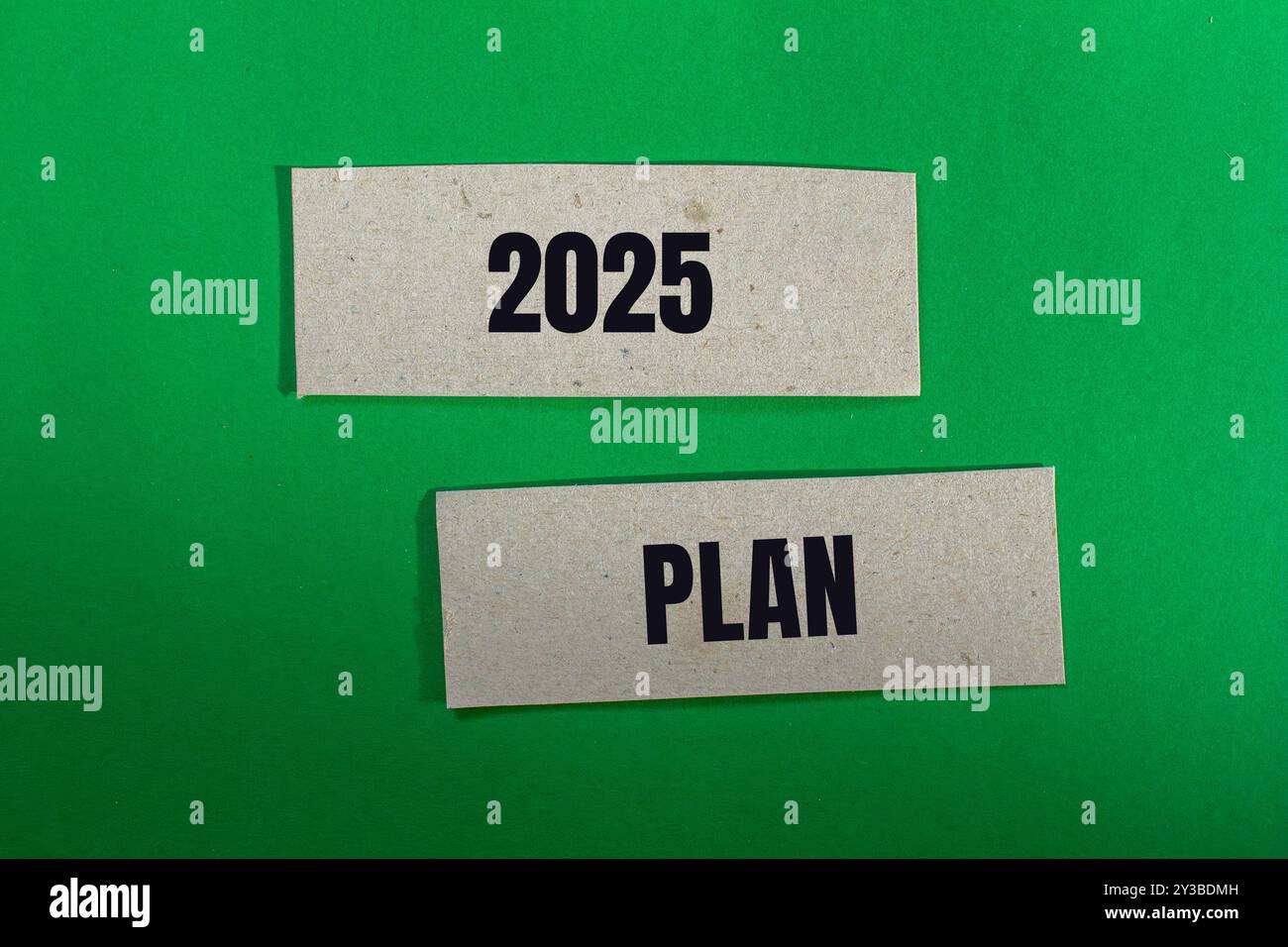 2025 plan message written on paper pieces with green background ...