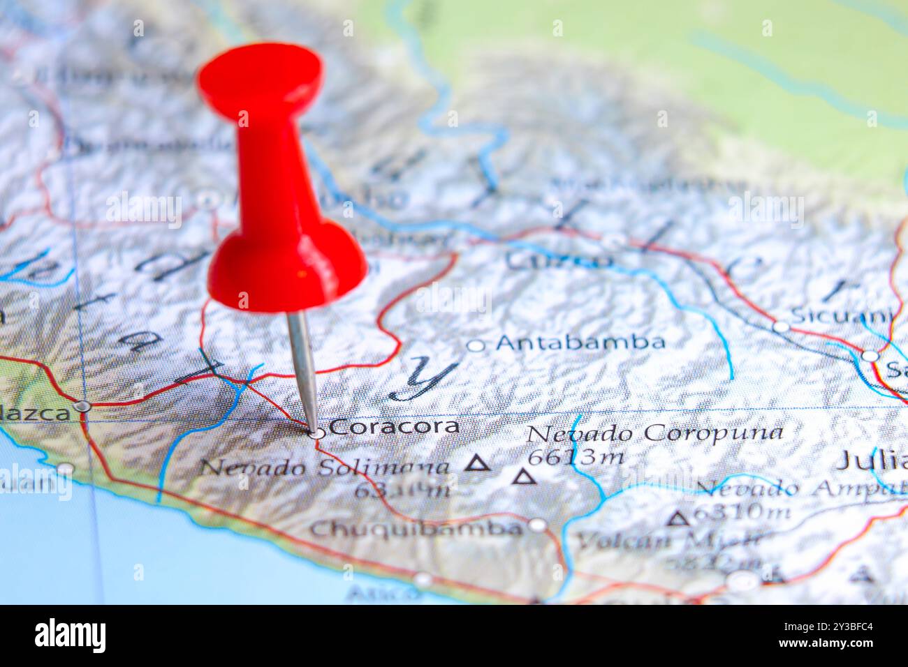 Coracora, Peru pin on map Stock Photo - Alamy