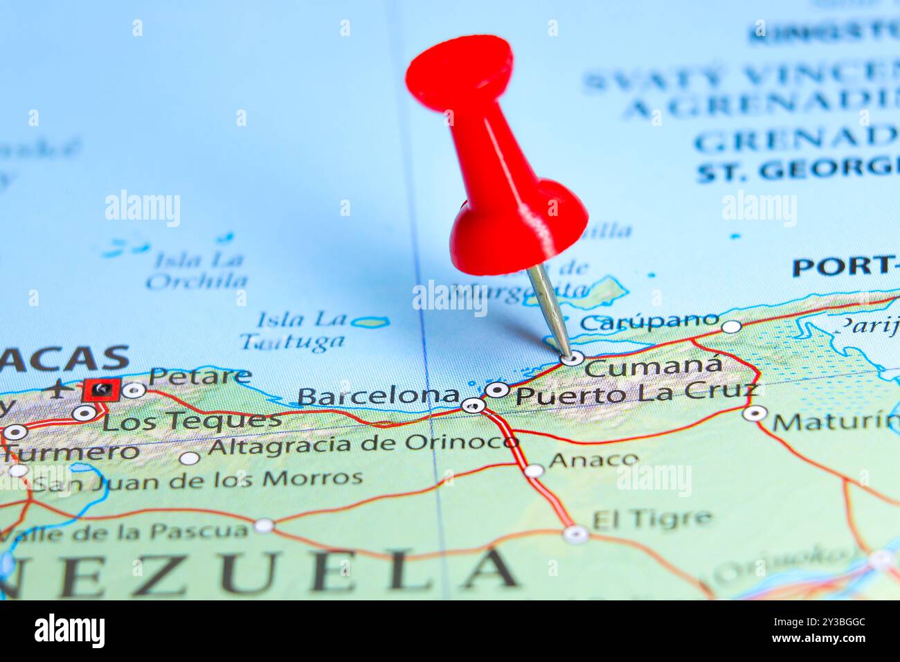 Cumana, Venezuela pin on map Stock Photo - Alamy