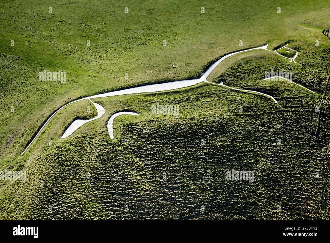 A stunning aerial view of the Uffington White Horse, an ancient chalk ...