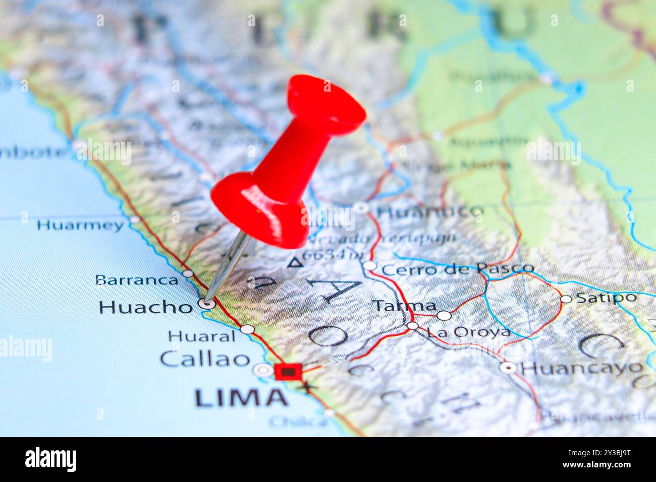 Huacho, Peru pin on map Stock Photo - Alamy
