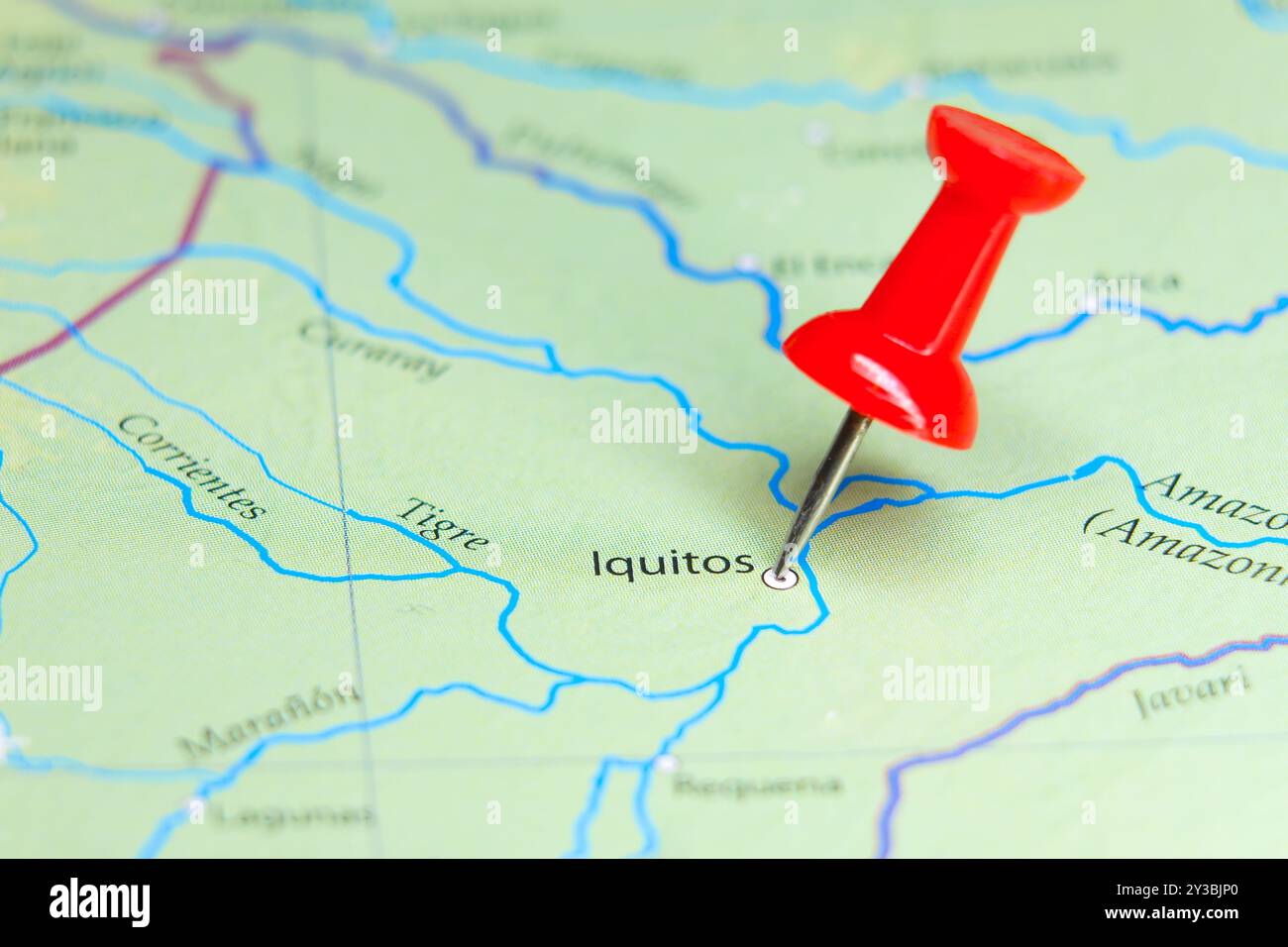 Iquitos, Peru pin on map Stock Photo - Alamy