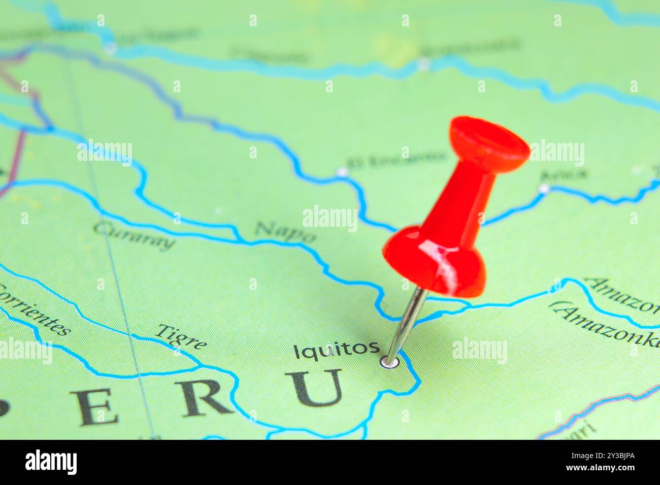 Iquitos, Peru pushpin on map Stock Photo - Alamy