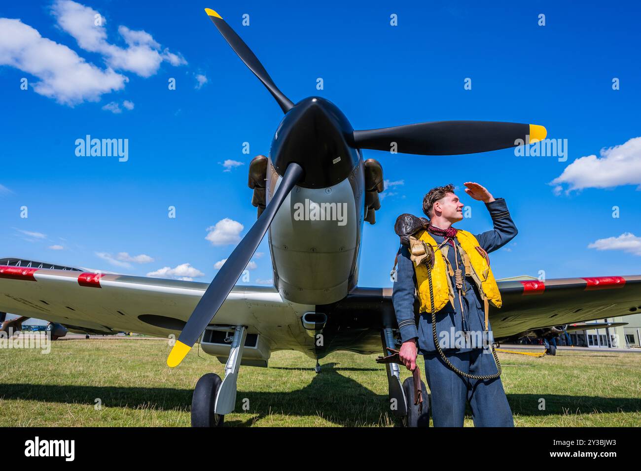 Duxford, UK. 13th Sep, 2024. Members of a Living History group, dressed ...