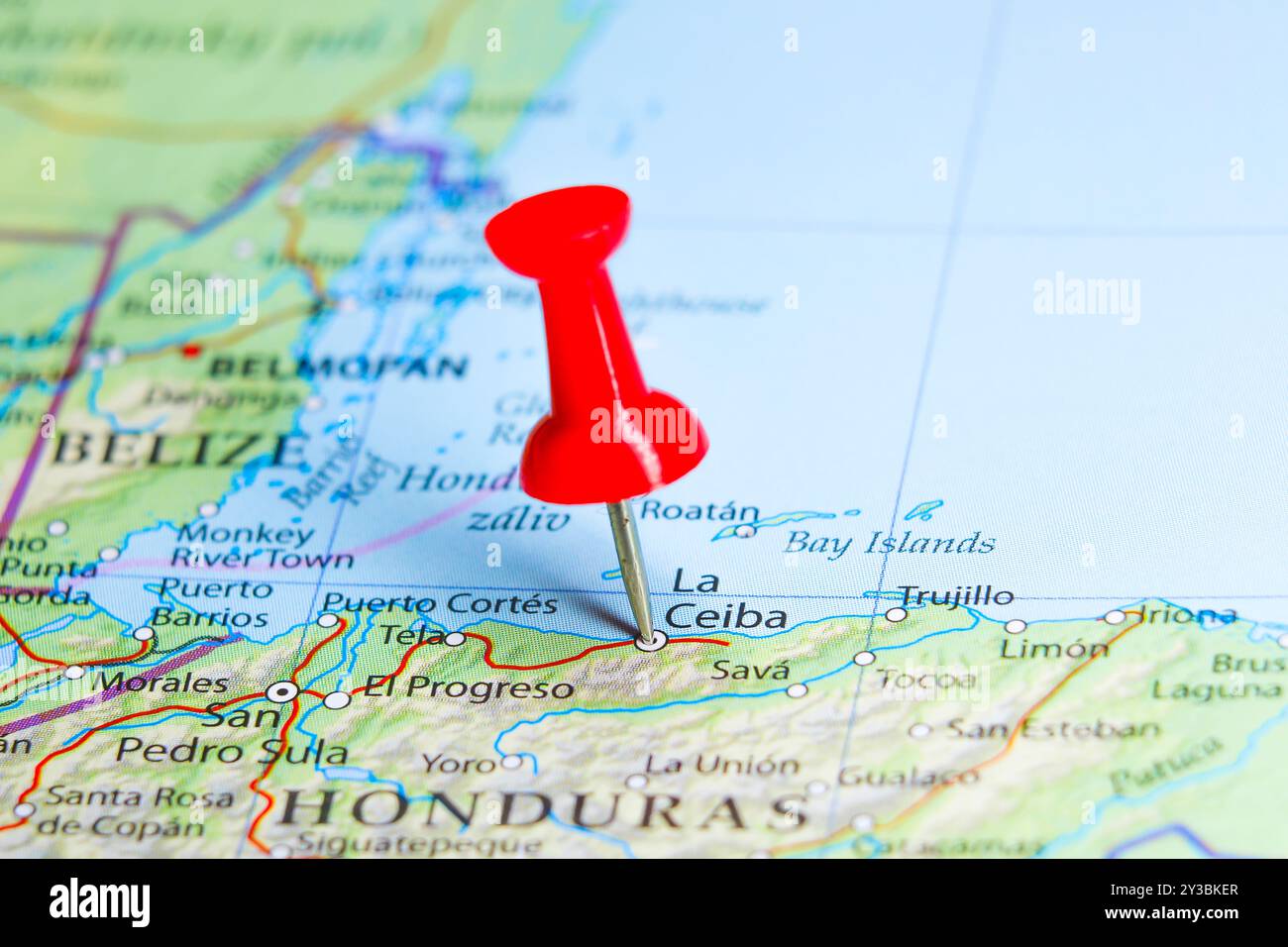 La Ceiba, Honduras pin on map Stock Photo - Alamy