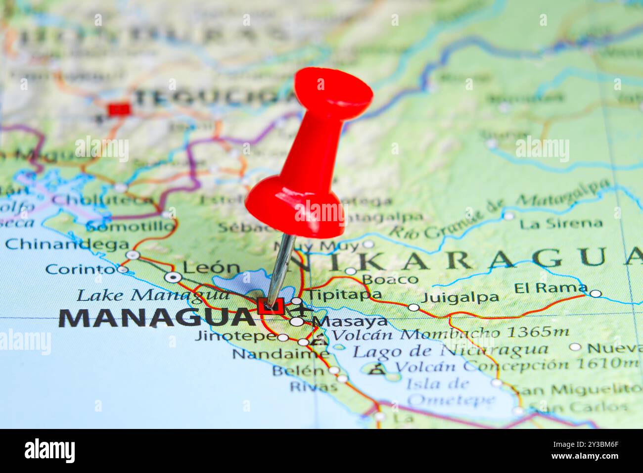 Managua, Nicaragua pin on map Stock Photo - Alamy