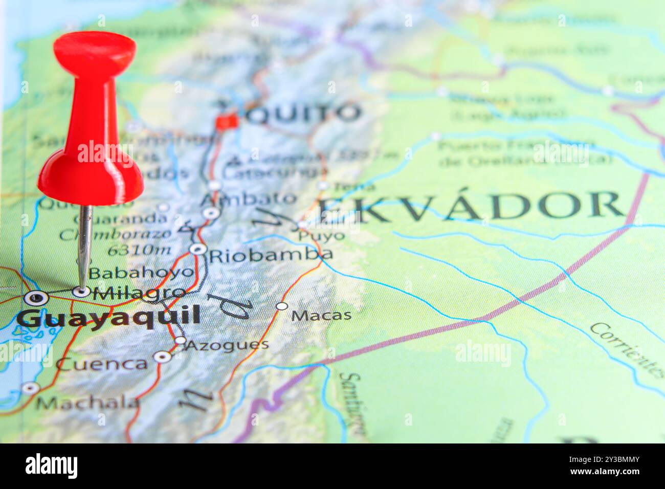 Milagro, Ecuador pin on map Stock Photo - Alamy