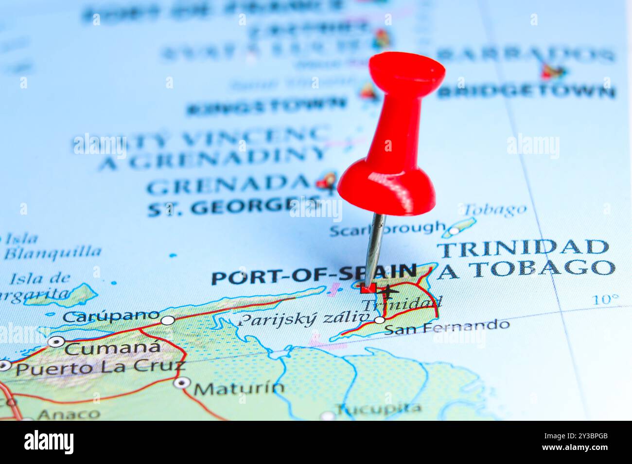 Port of Spain, Trinidad and Tobago pin on map Stock Photo - Alamy