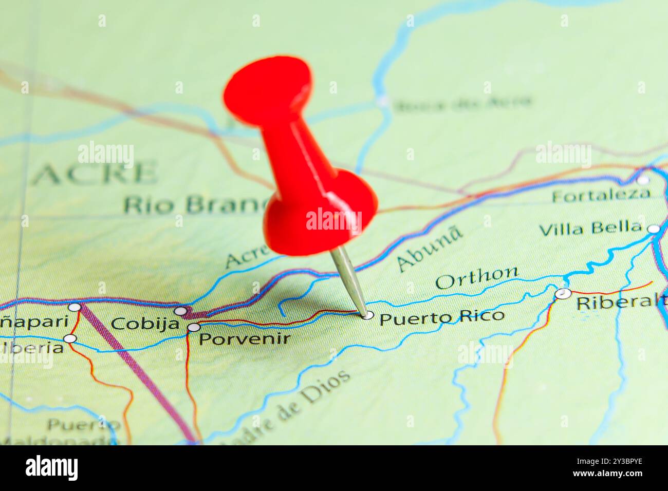 Puerto Rico, Bolivia pin on map Stock Photo - Alamy