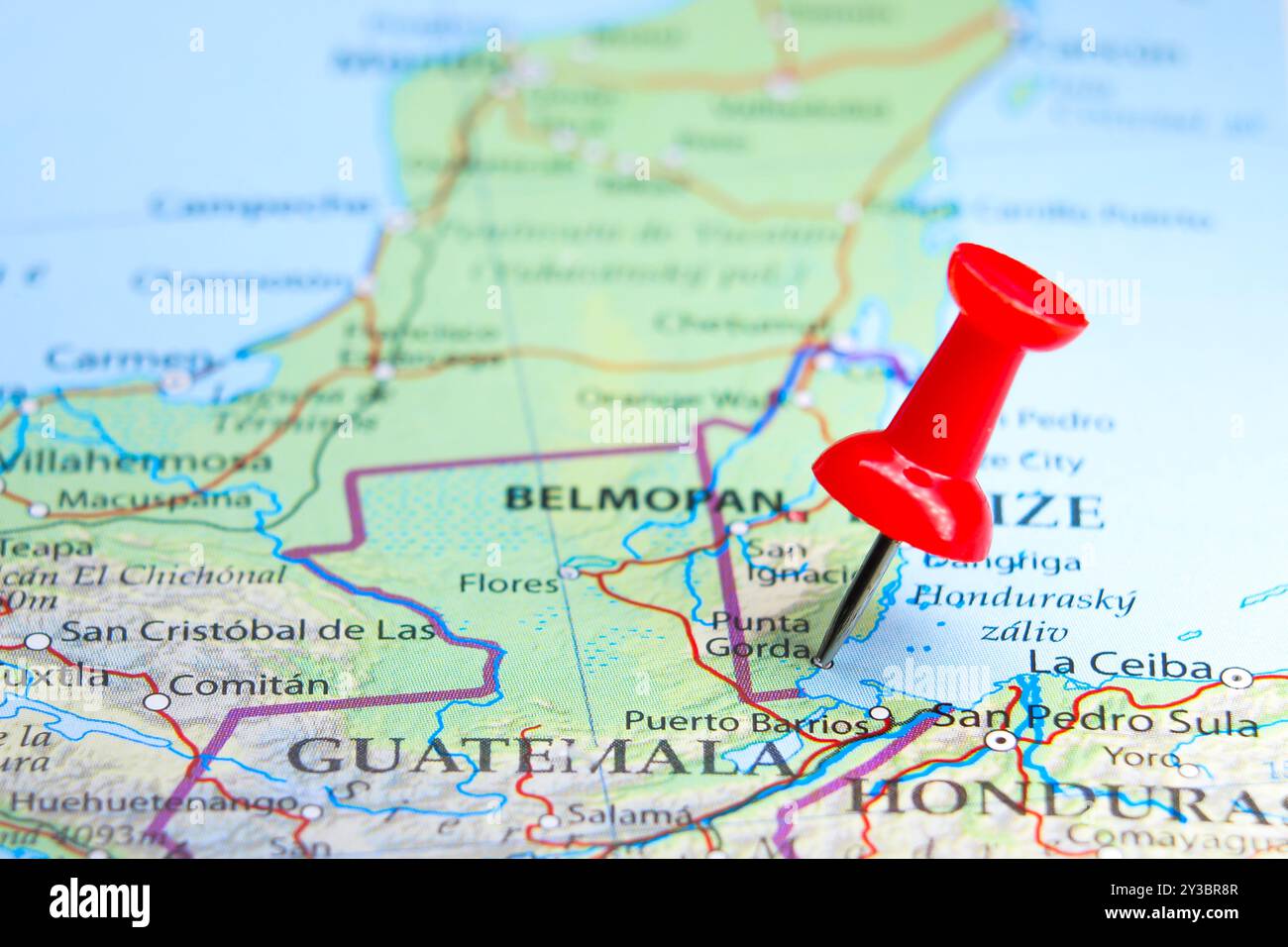 Punta Gorda, Belize pin on map Stock Photo - Alamy