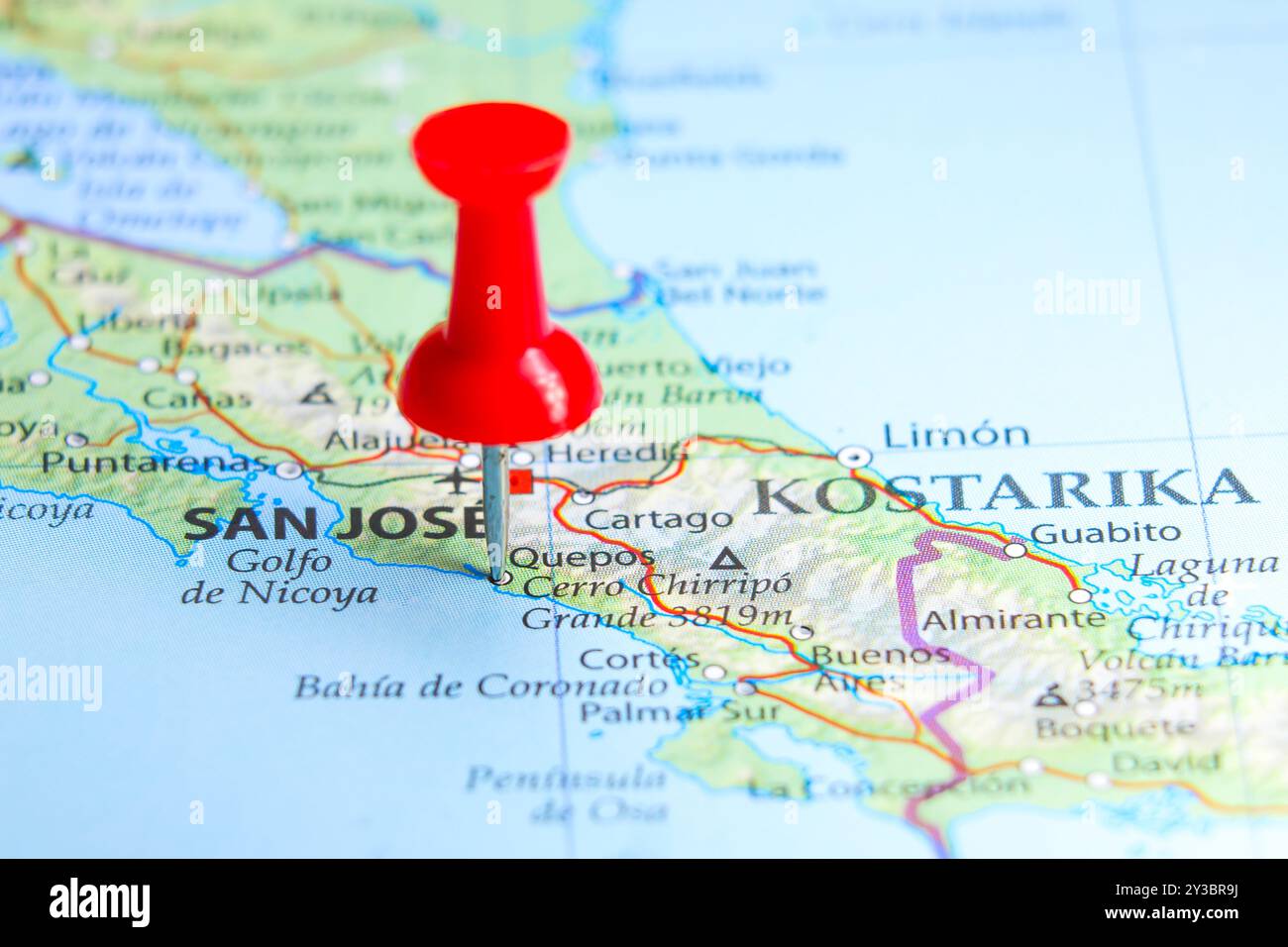 Quepos, Costa Rica pin on map Stock Photo - Alamy