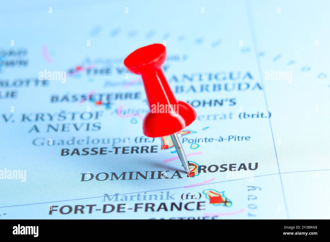 Roseau, Dominica island pin on map Stock Photo - Alamy